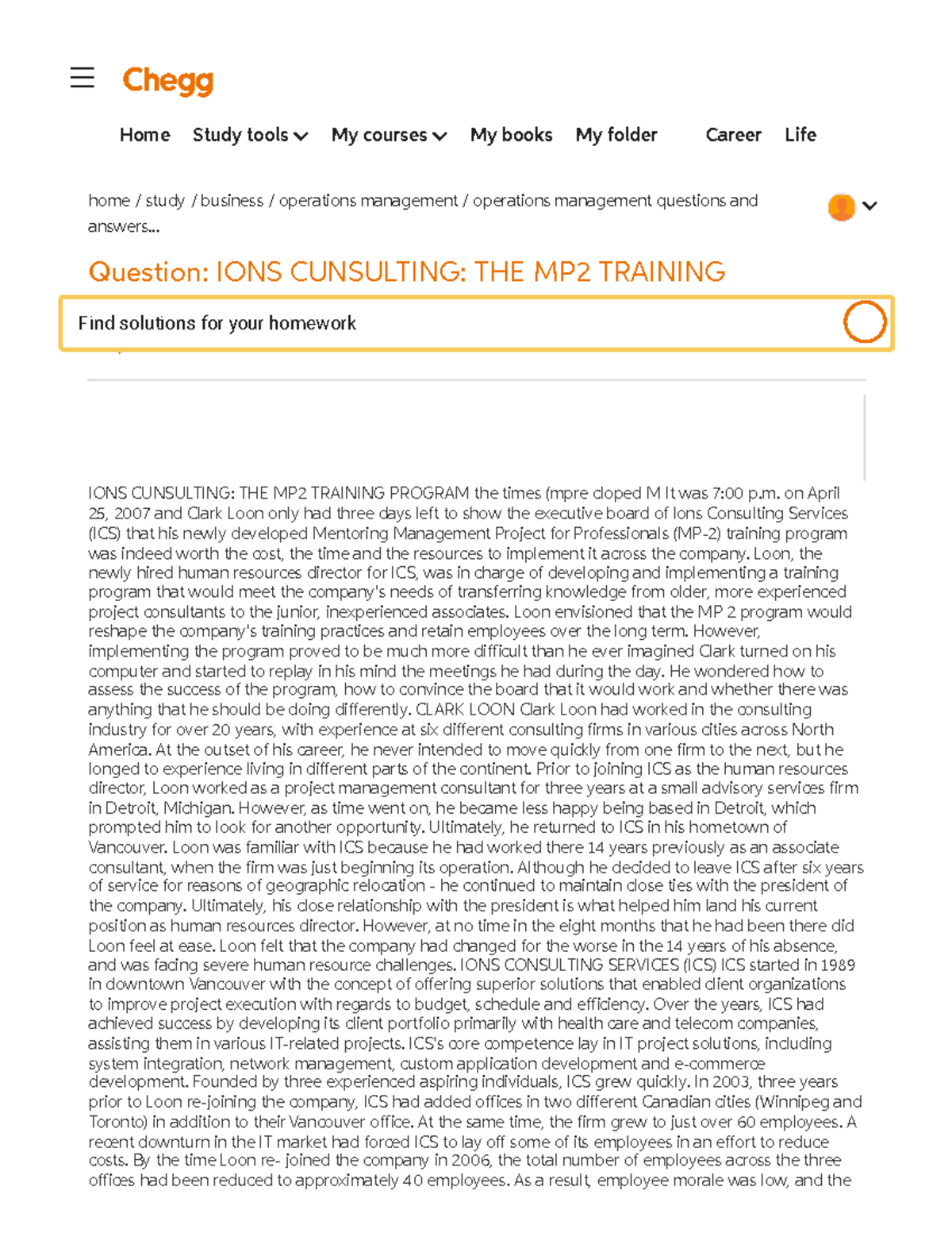 IONS Cunsulting THE MP2 Training Program The Time... Chegg - home ...