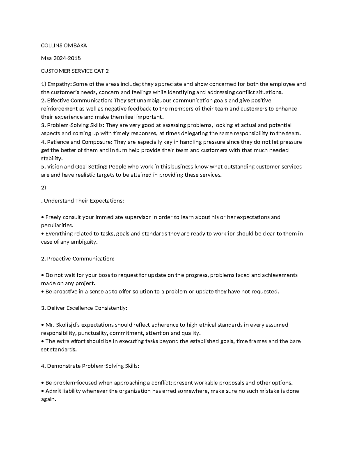 Customer Service CAT 2 - CAT for revision work - COLLINS OMBAKA Msa ...