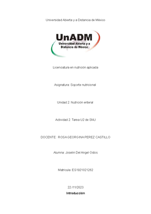 NSNU U3 Contenido - trabajo caso clinico - Unidad 3 Soporte Nutricional ...