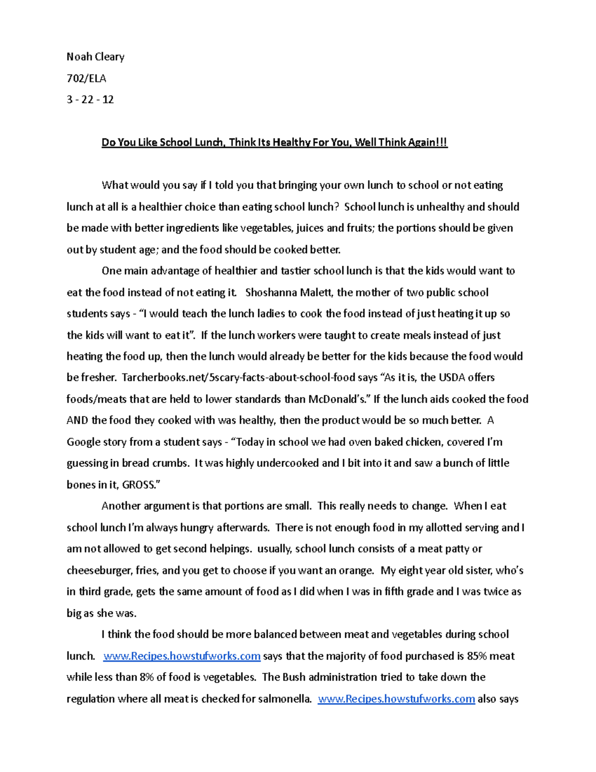 English Research Project - Noah Cleary 702/ELA 3 - 22 - 12 Do You Like ...