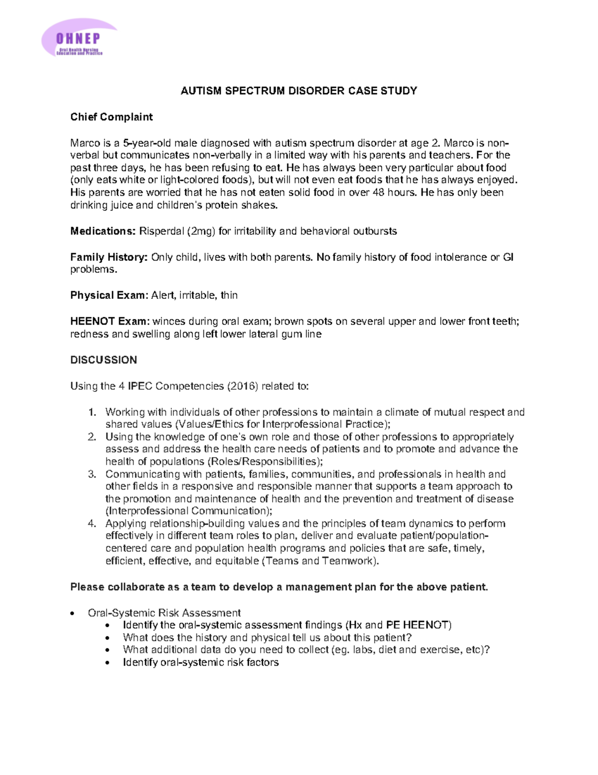 ASD-CS (CDM) - Case Study - AUTISM SPECTRUM DISORDER CASE STUDY Chief ...