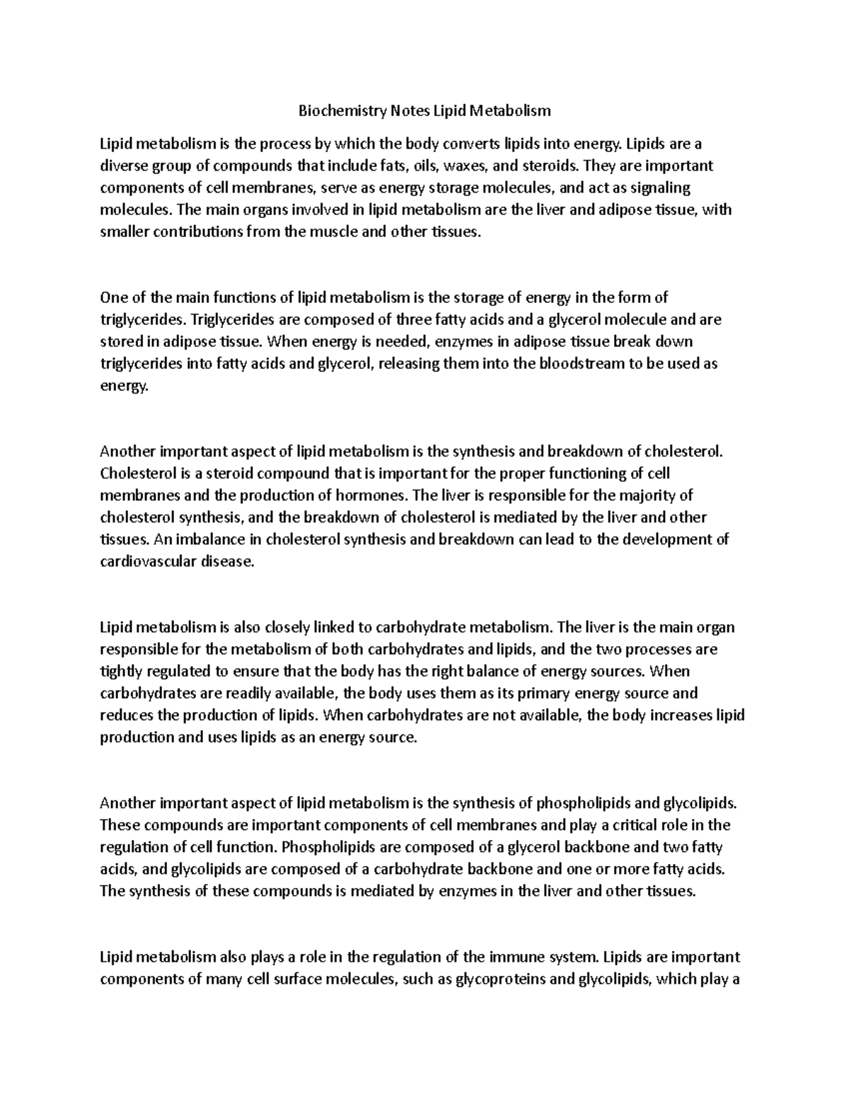Biochemistry Notes Lipid Metabolism - Lipids are a diverse group of ...
