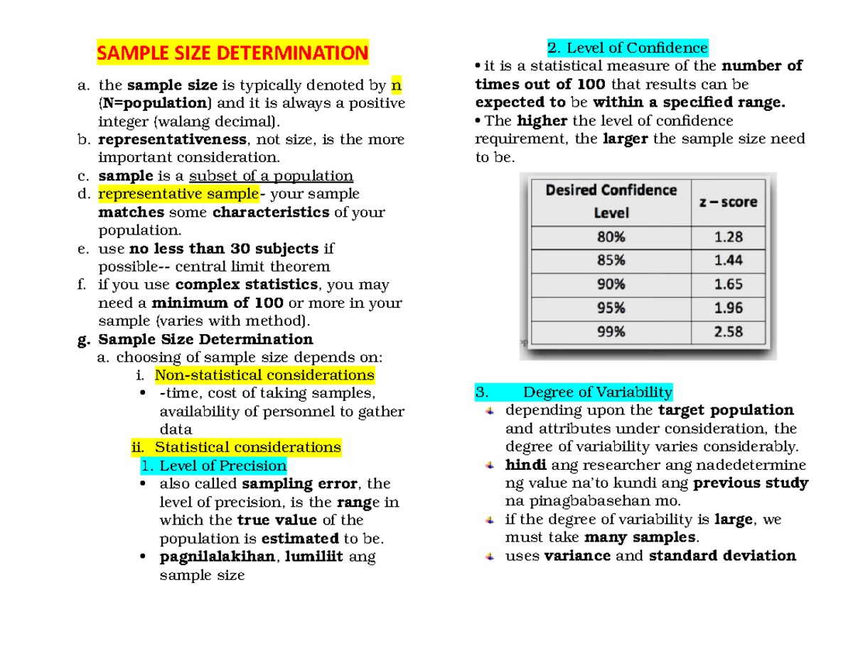Sample SIZE Determination - SAMPLE SIZE DETERMINATION a sample size is ...