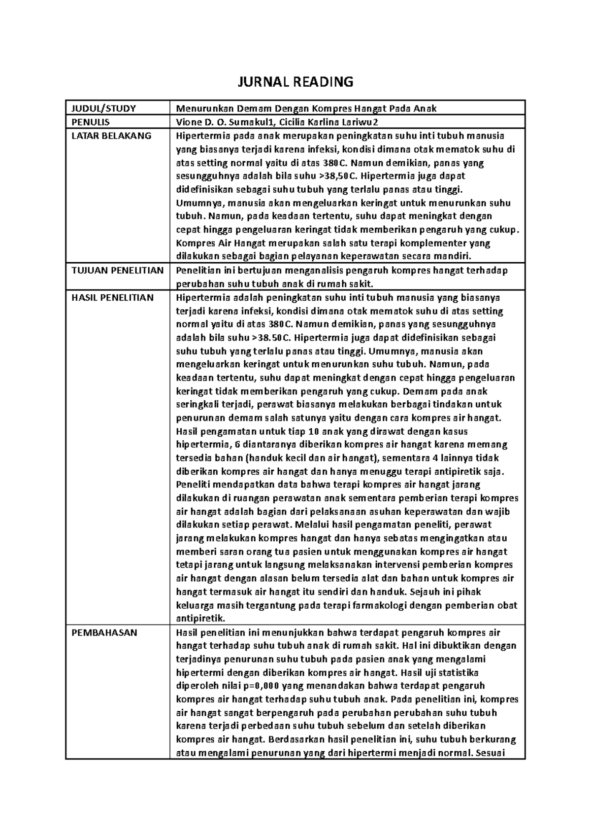 Jurnal Reading - JURNAL READING JUDUL/STUDY Menurunkan Demam Dengan ...
