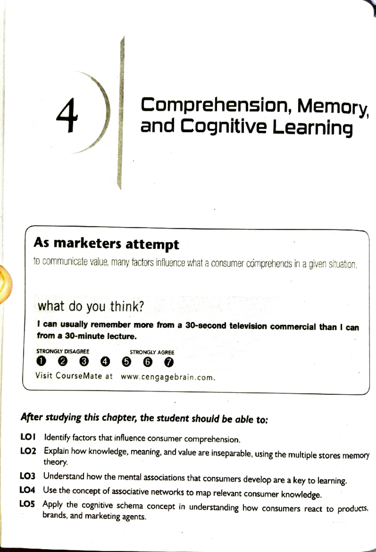 CB Lesson 4-8 merged - n/a - 4 Comprehension,Memory ####### and Cognitive Learning As marketers ...