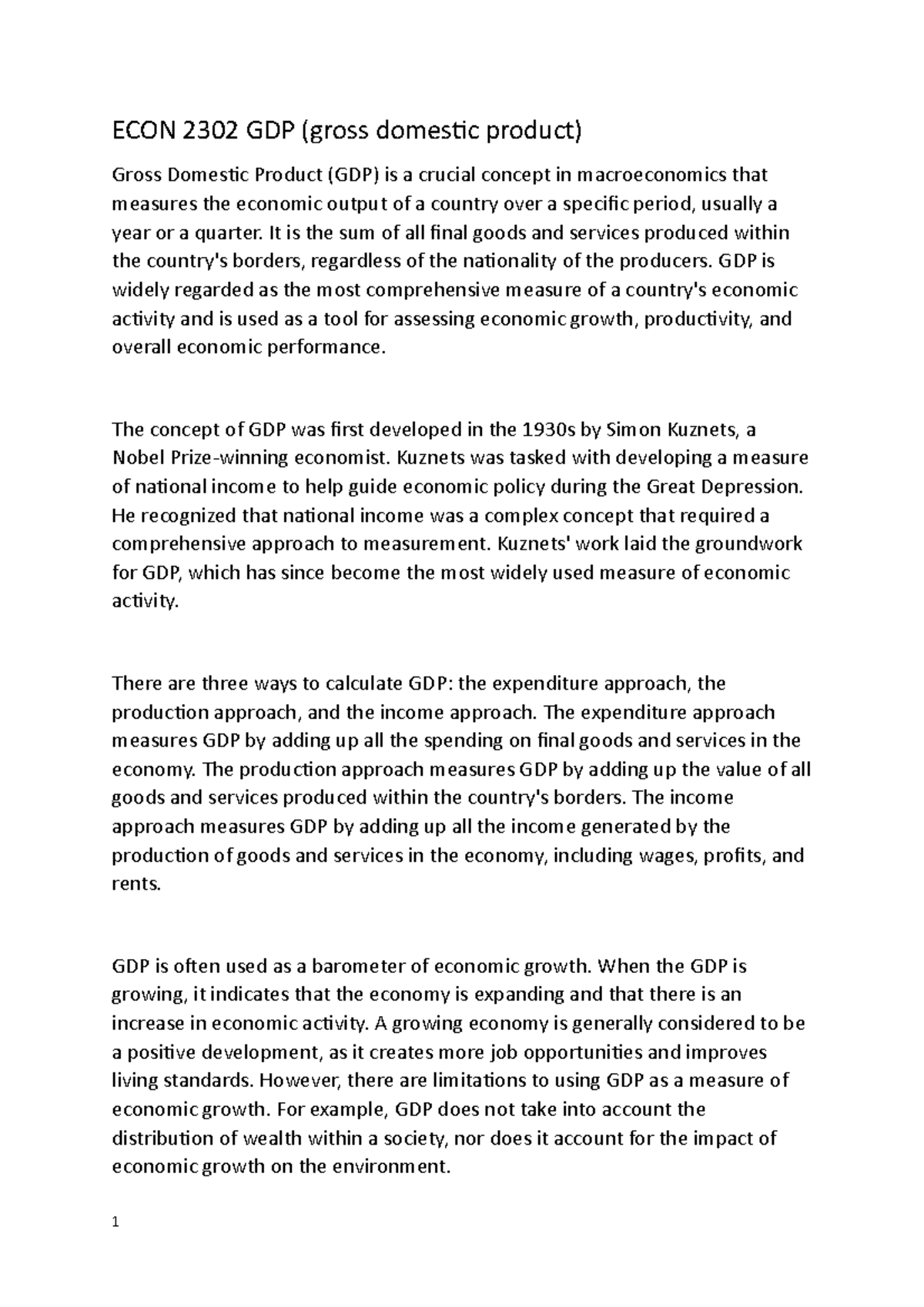 ECON 2302 GDP - GDP - ECON 2302 GDP (gross domestic product) Gross ...
