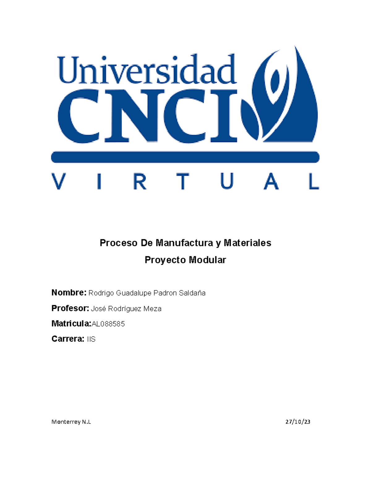 Proceso De Manufactura y Materiales proyecto modular - Proceso De Manufactura y Materiales ...