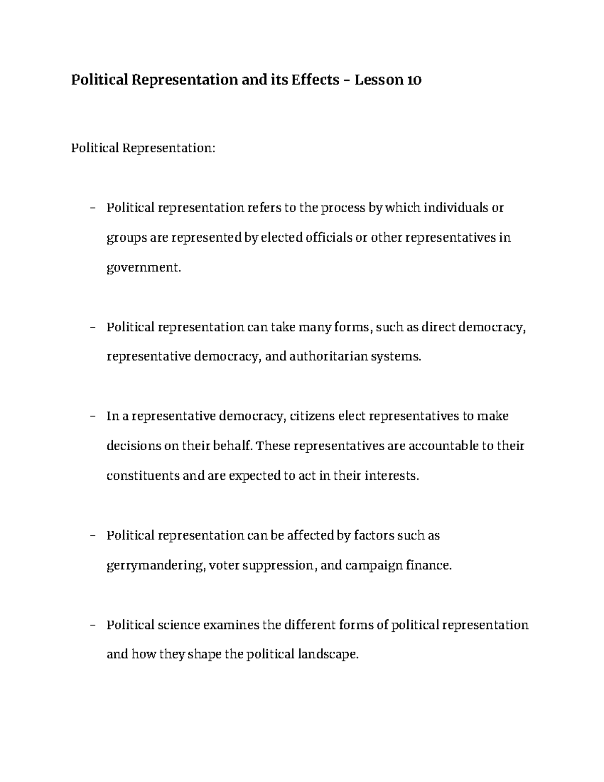 PS 10 - Political Representation - Political Representation and its ...