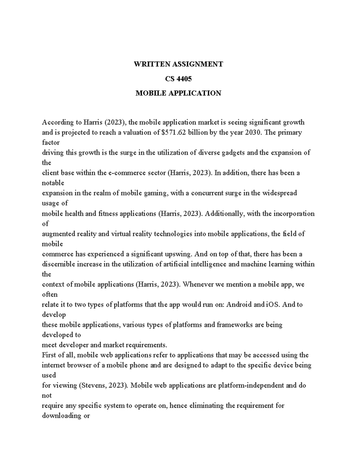 Cs 4405 mobile application unit 1 written ass - WRITTEN ASSIGNMENT CS 4405 MOBILE APPLICATION ...