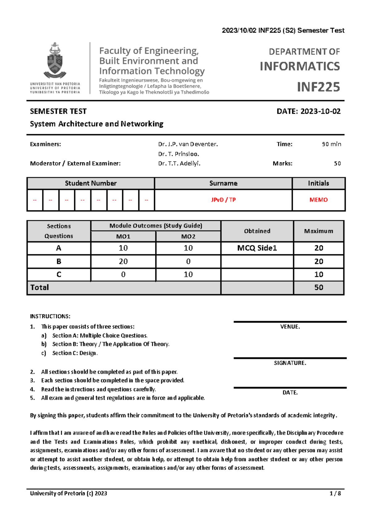 20231002 Inf225 St01 Memo Department Of Informatics Inf Semester Test System Architecture And