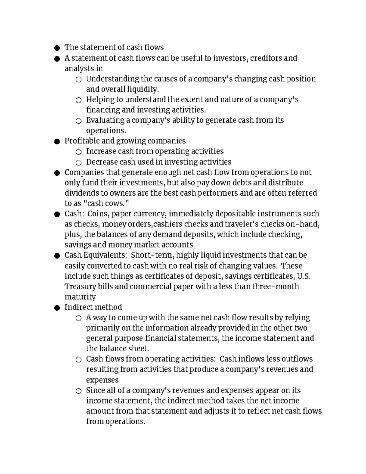 Week 14 notes - Paige H - The statement of cash flows A statement of ...