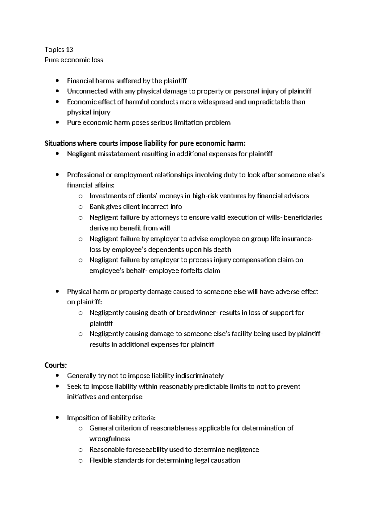 Pure economic loss - del201 - Topics 13 Pure economic loss Financial ...