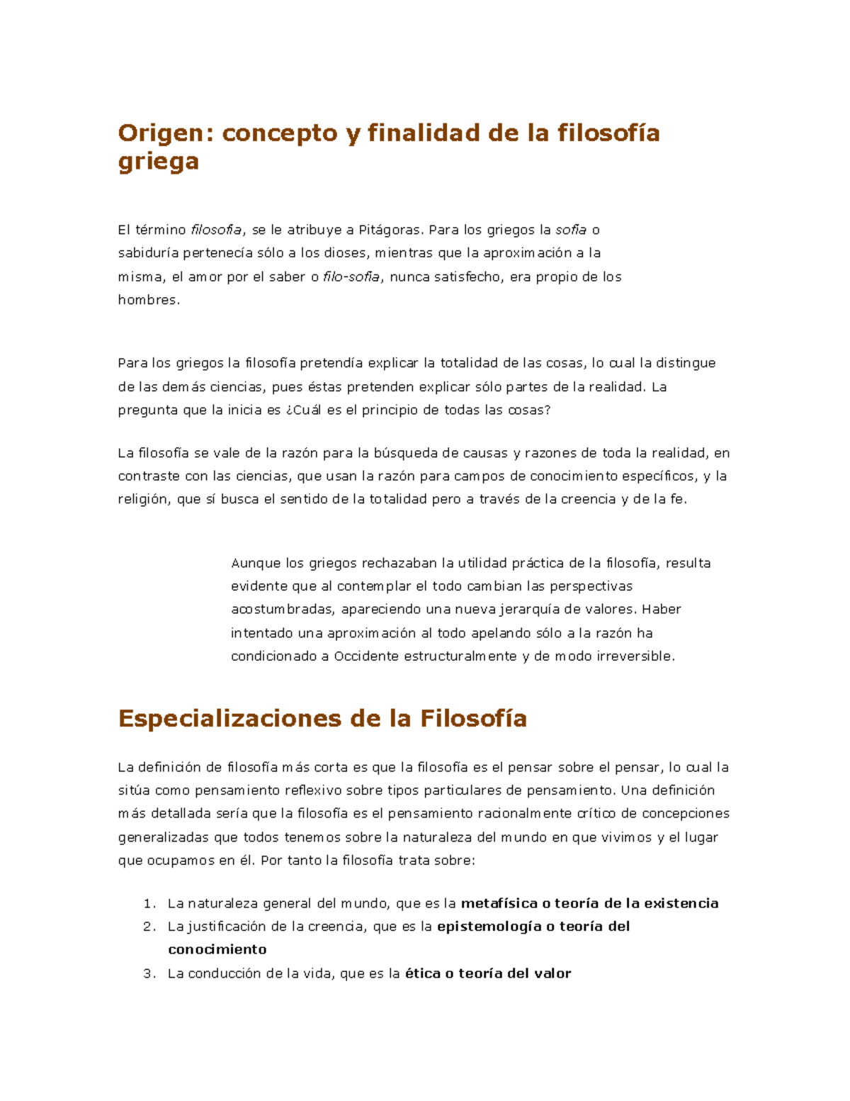 Filosofia - Apuntes 1 - Origen: concepto y finalidad de la filosofía ...