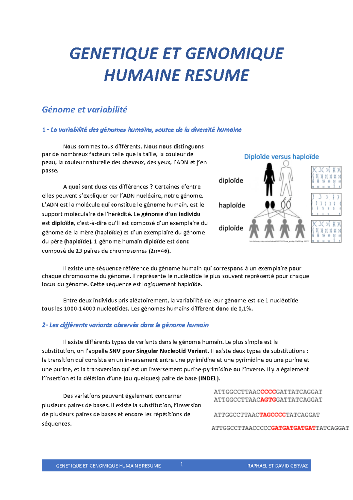 Résumé génétique et génomique humaine complet - Génétique et génomique ...