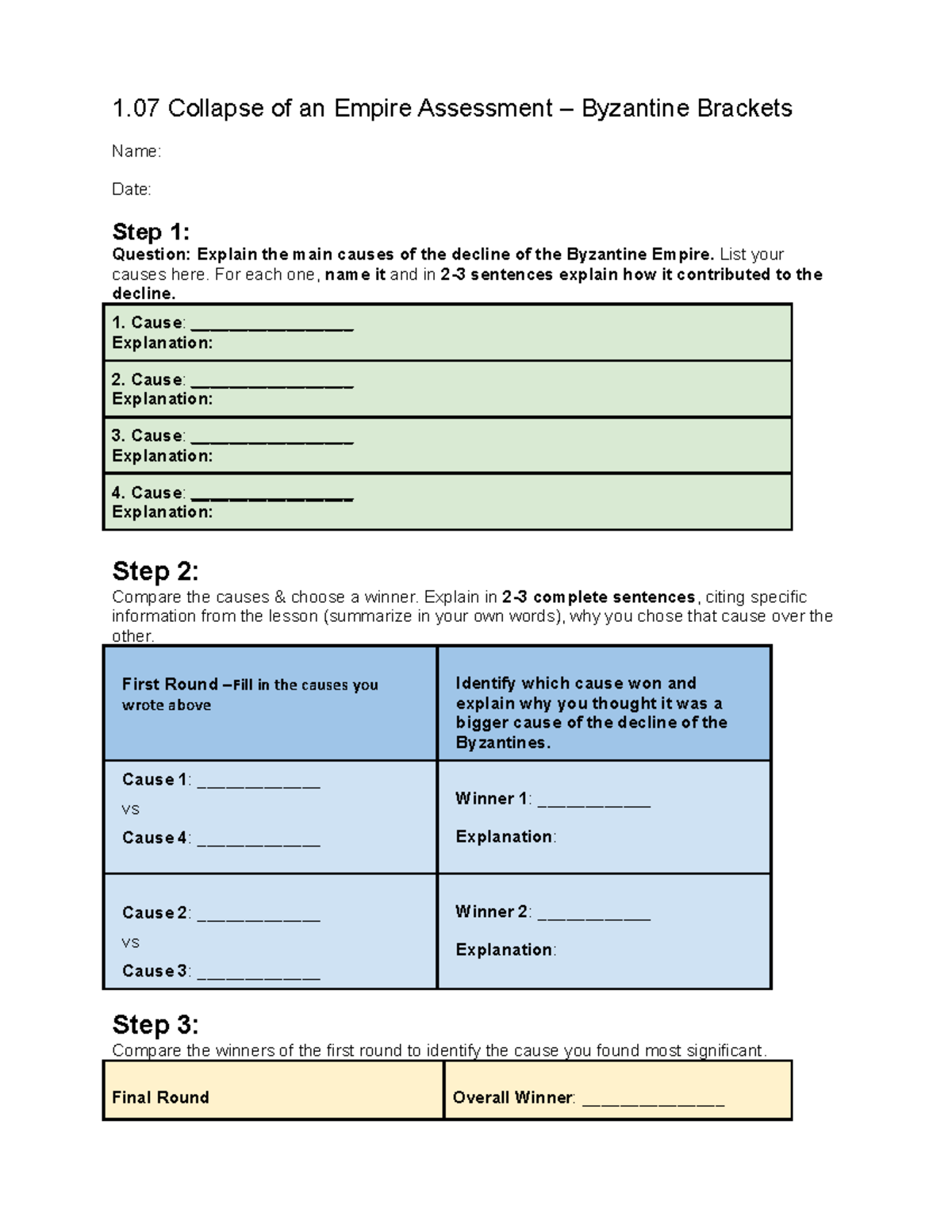 Notes 12,0 3 32 - 1 Collapse of an Empire Assessment – Byzantine ...
