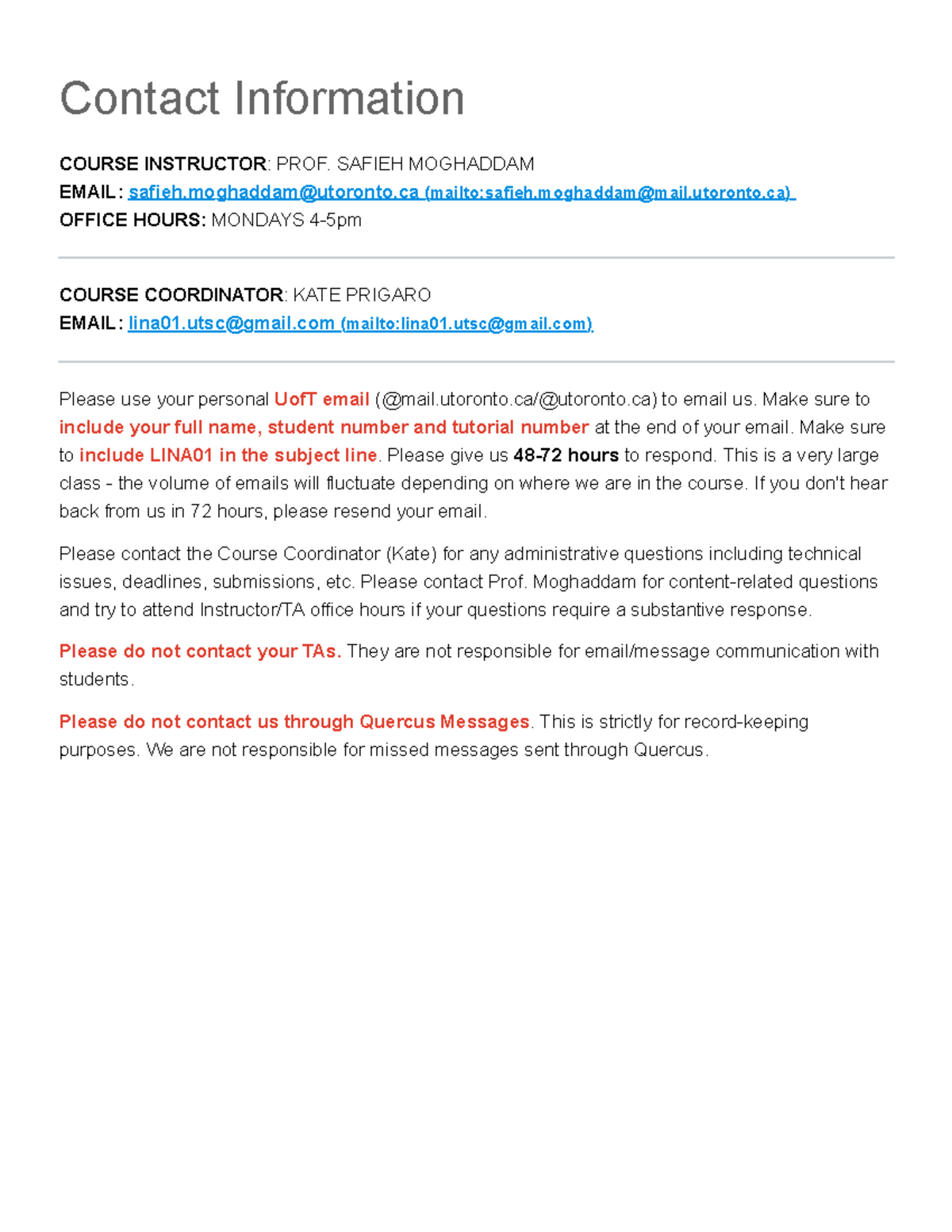 LIN A01 - Introduction to Linguistics - Contact Information COURSE ...