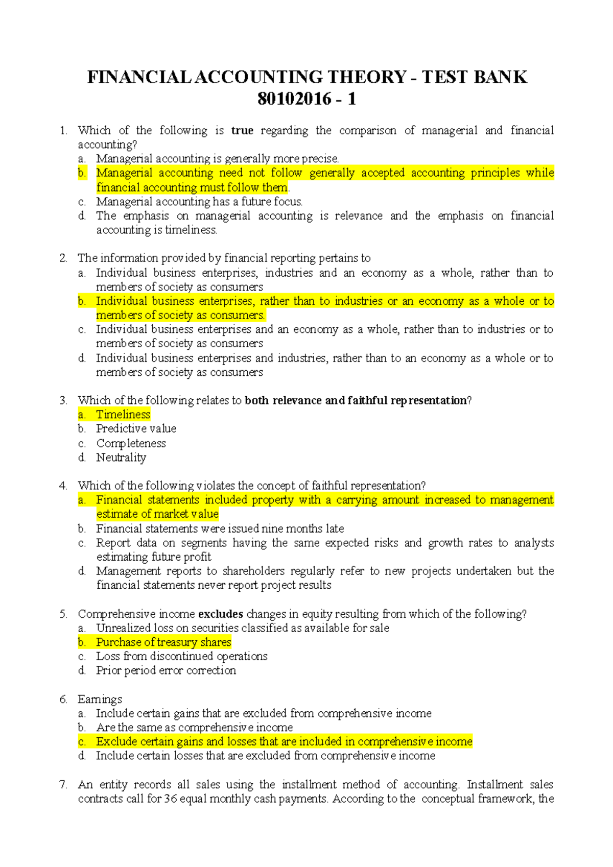 Financial Accounting Theory - FINANCIAL ACCOUNTING THEORY - TEST BANK ...
