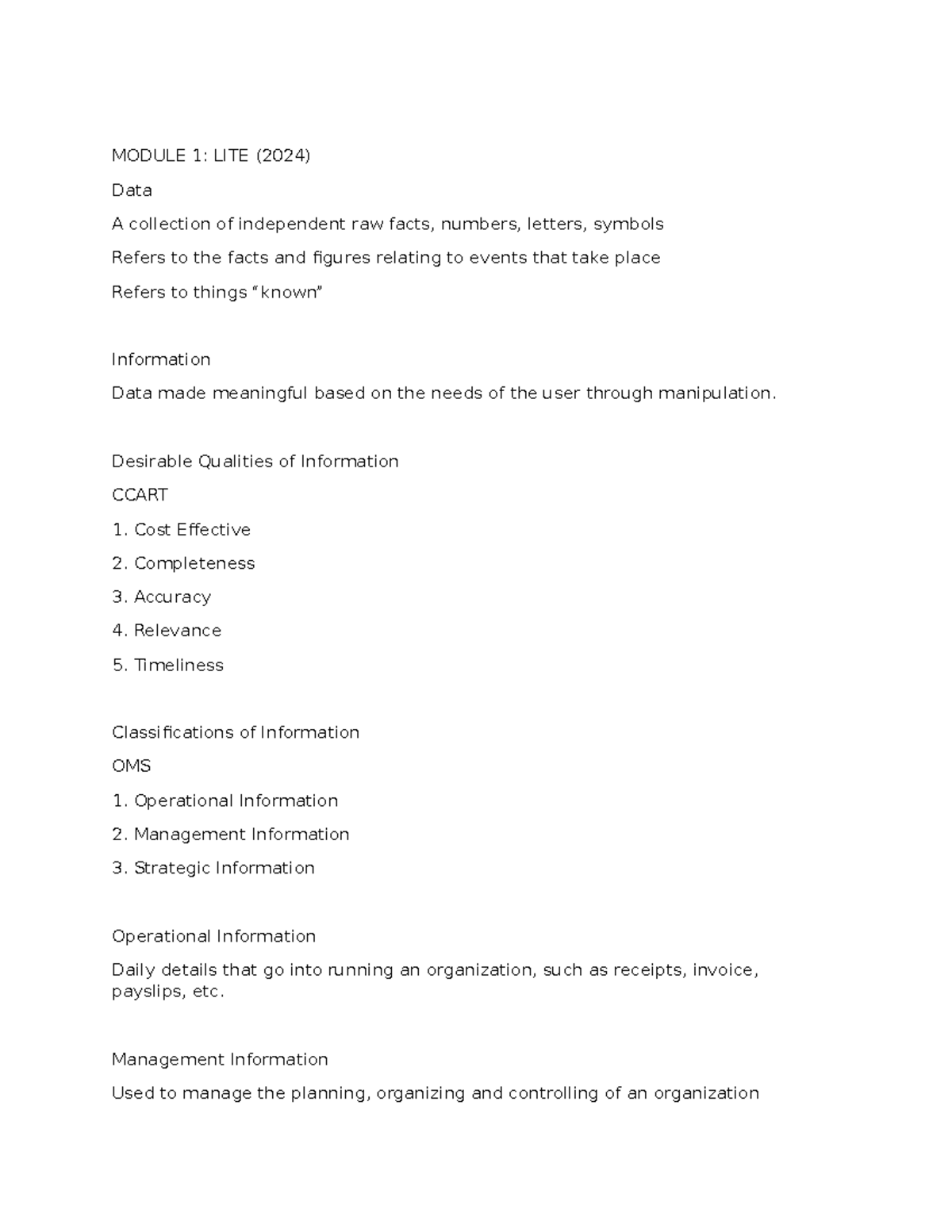 Module 1 - Marketing - MODULE 1: LITE (2024) Data A collection of ...