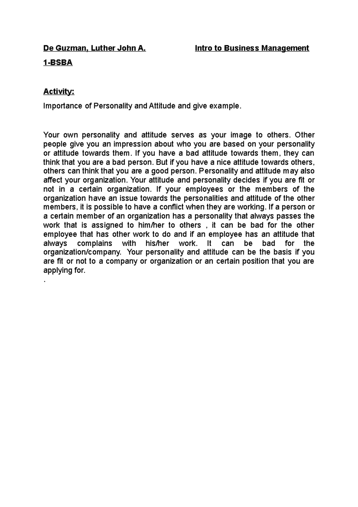Activity to Intro to Business Management - De Guzman, Luther John A ...