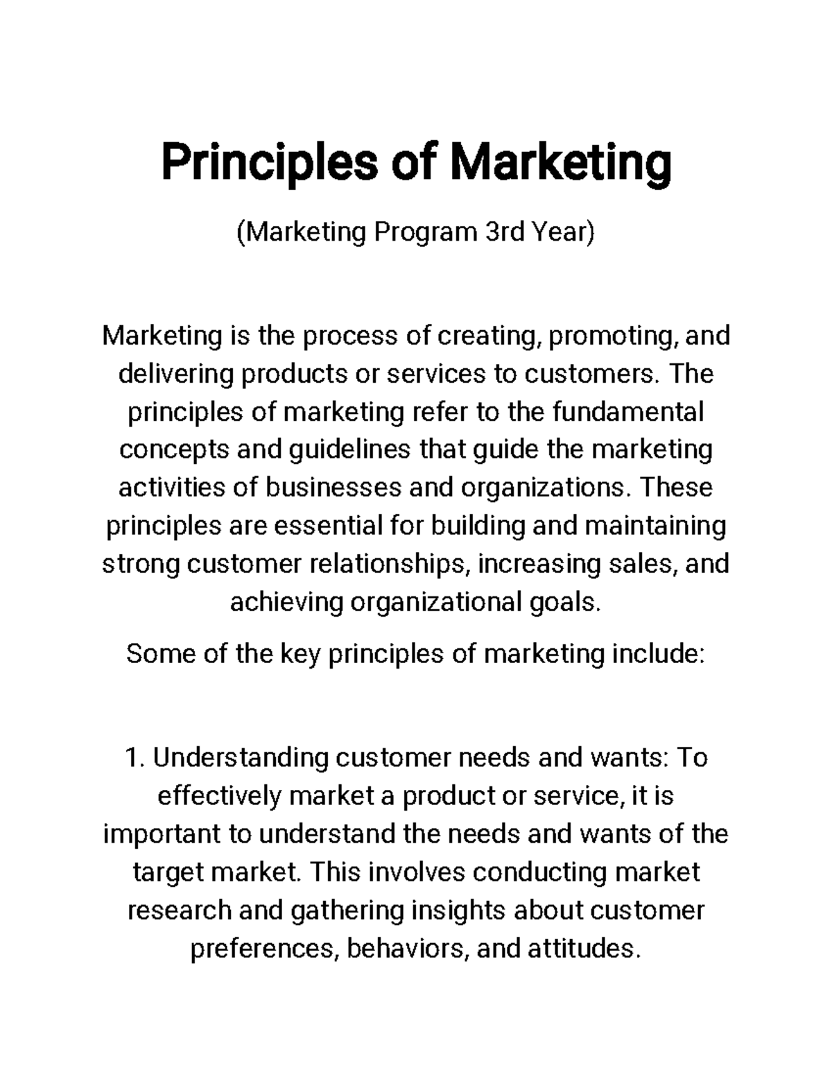 Principles of Marketing 7 P's - Principles of Marketing (Marketing Program 3rd Year) Marketing ...