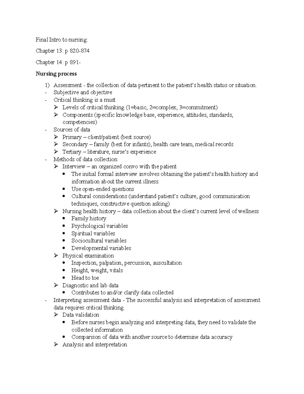 Final Intro to nursing review - Final Intro to nursing: Chapter 13: p ...