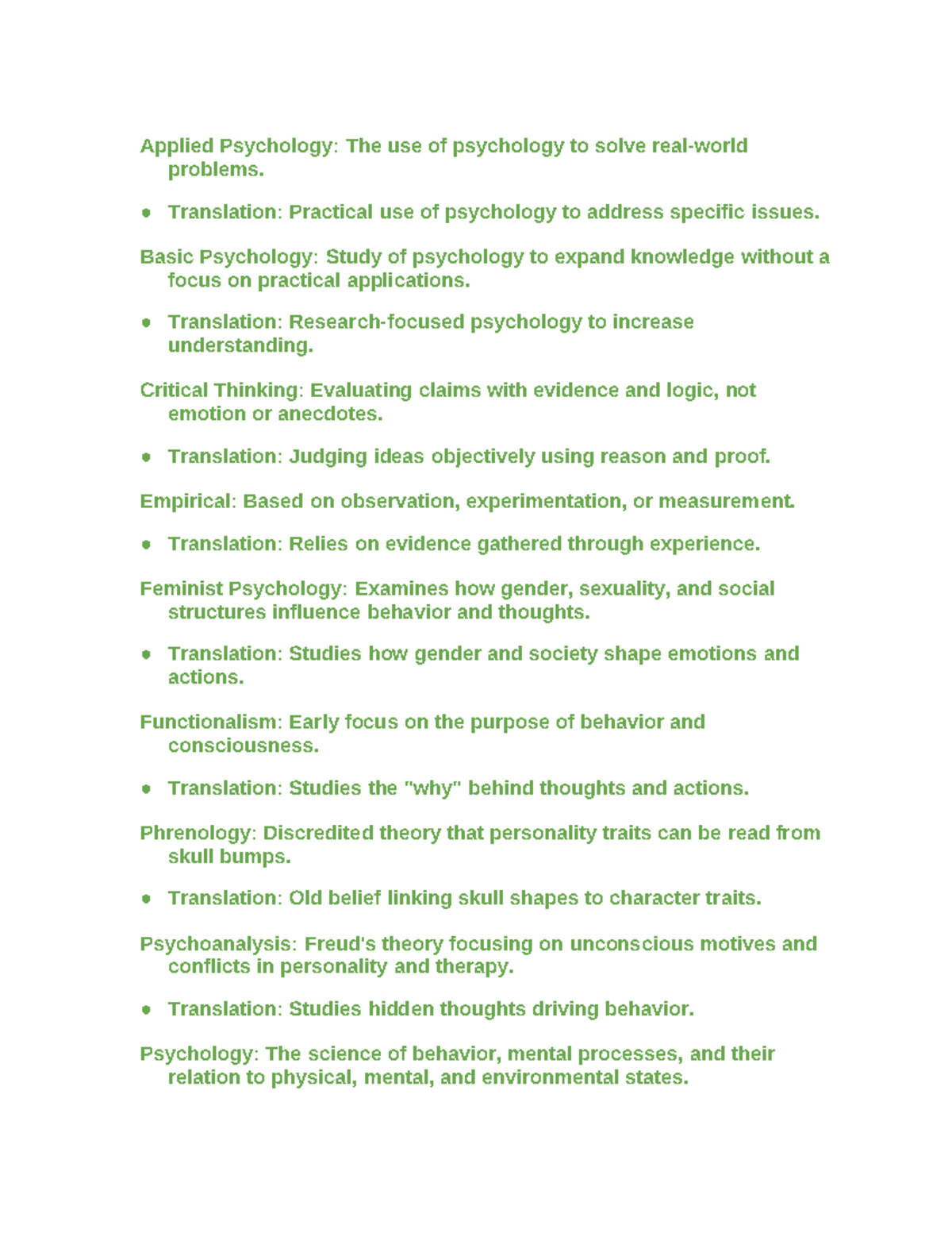 Psychology - Midterm - Applied Psychology: The use of psychology to ...