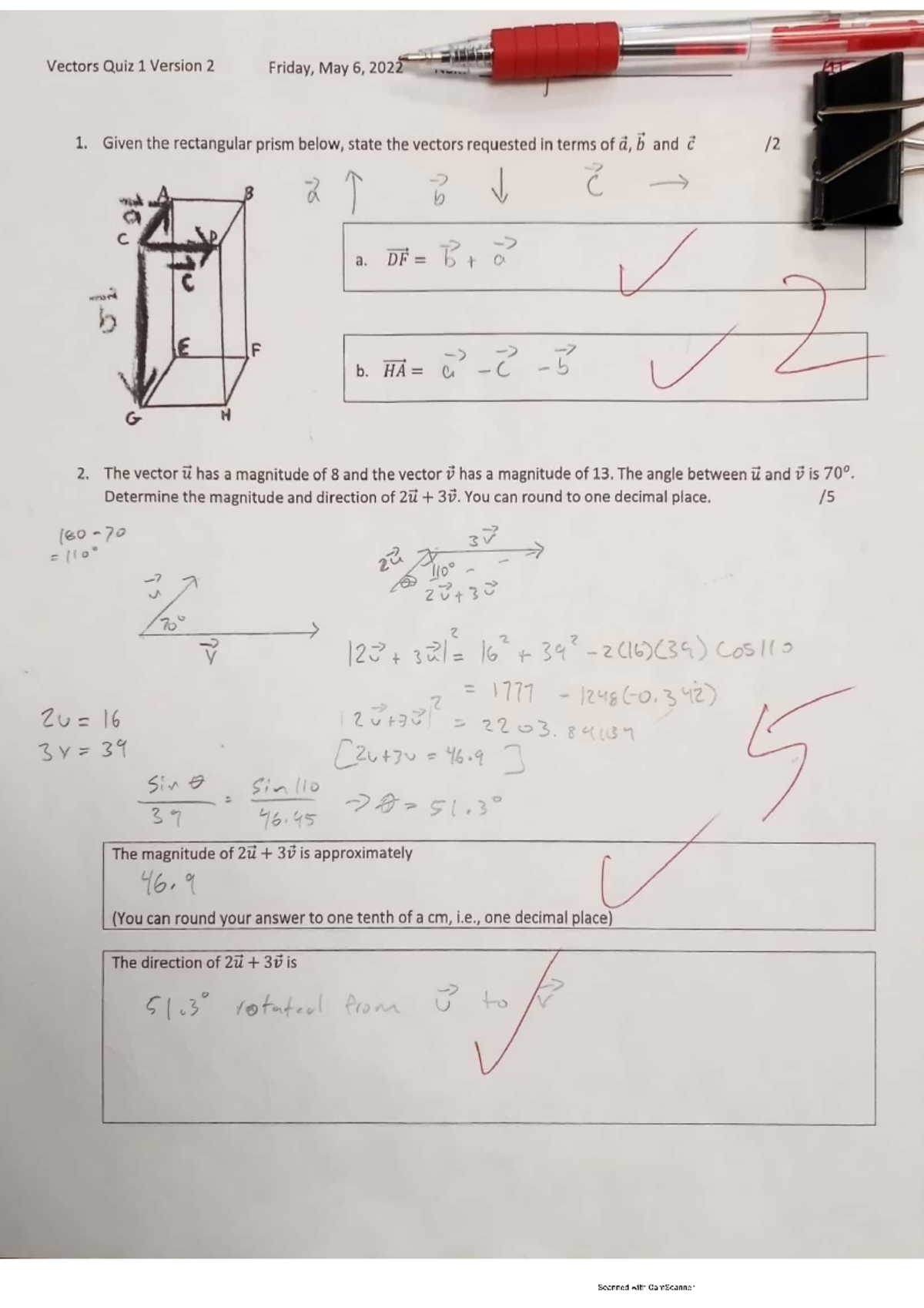 Vectors quiz 1 version 2 solutions - Introductory University ...