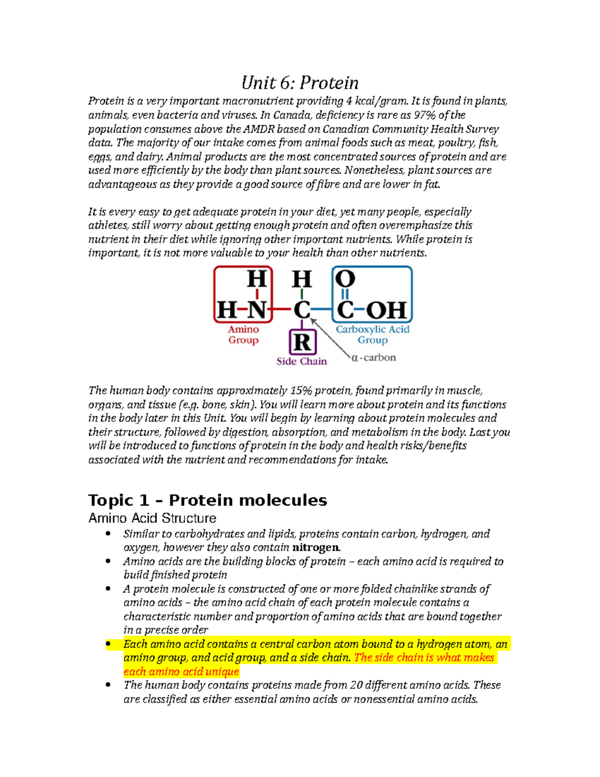 Unit 6 - Protein - Lecture notes 6 - Unit 6: Protein Protein is a very ...