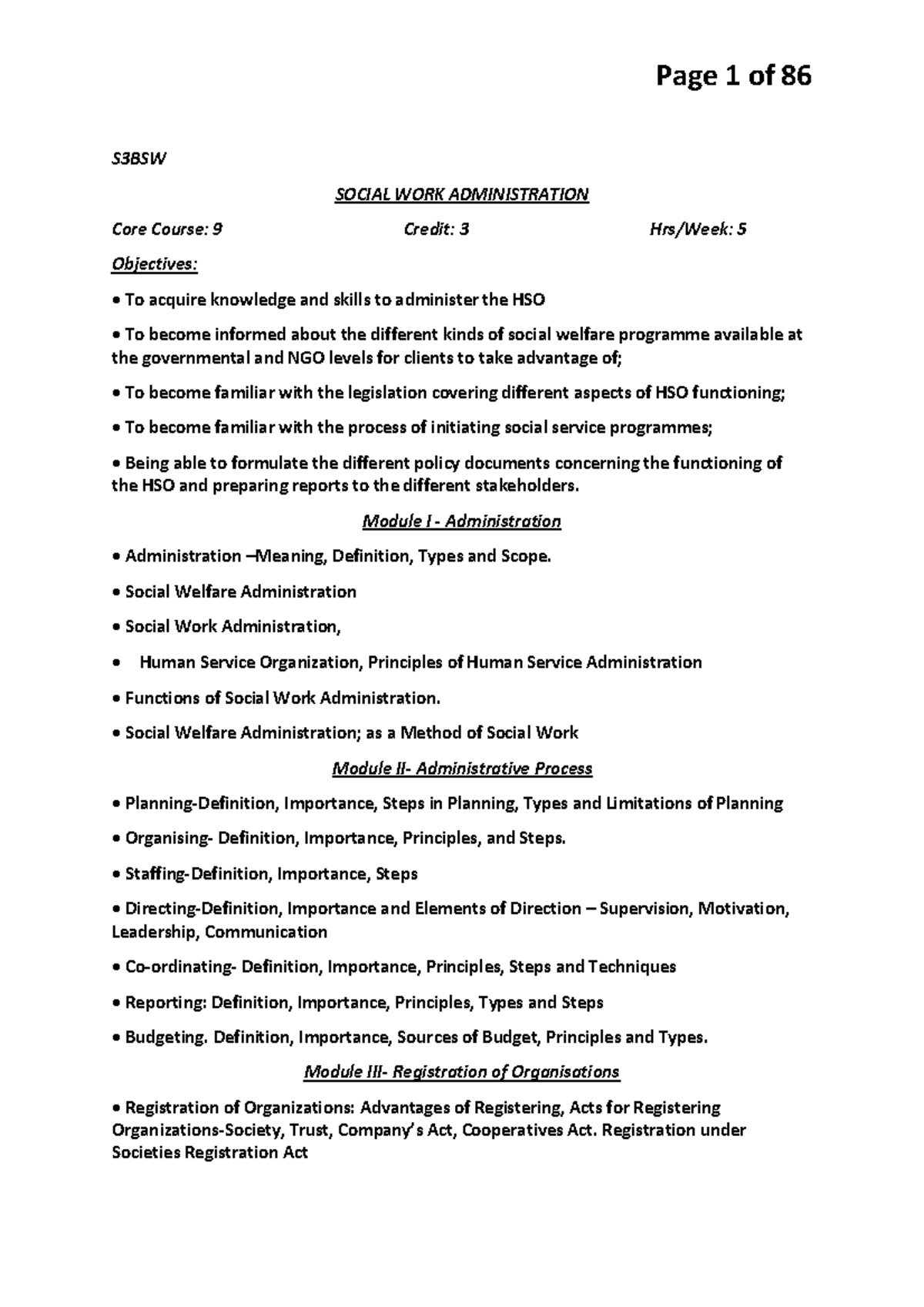 Social work administration - S3BSW SOCIAL WORK ADMINISTRATION Core ...