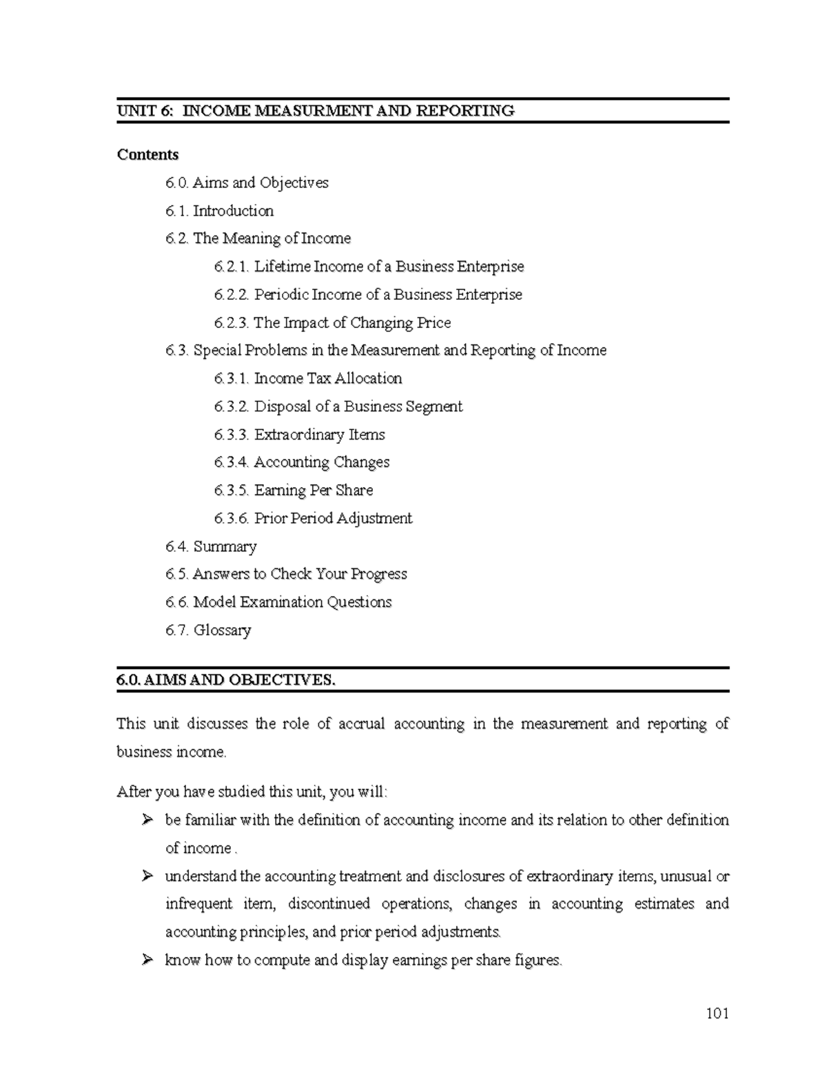 Unit 6 - Lecture notes of DMU - UNIT 6: INCOME MEASURMENT AND ...