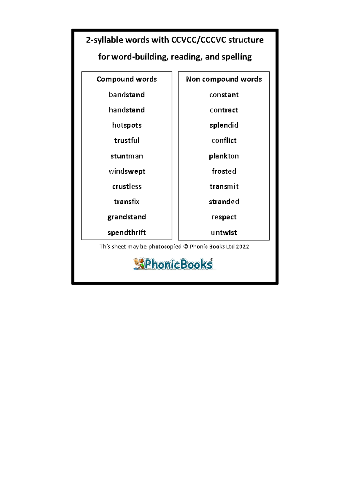 2-syl- Ccvcc - NOTHING - Bible and Church, General Education - 2 ...