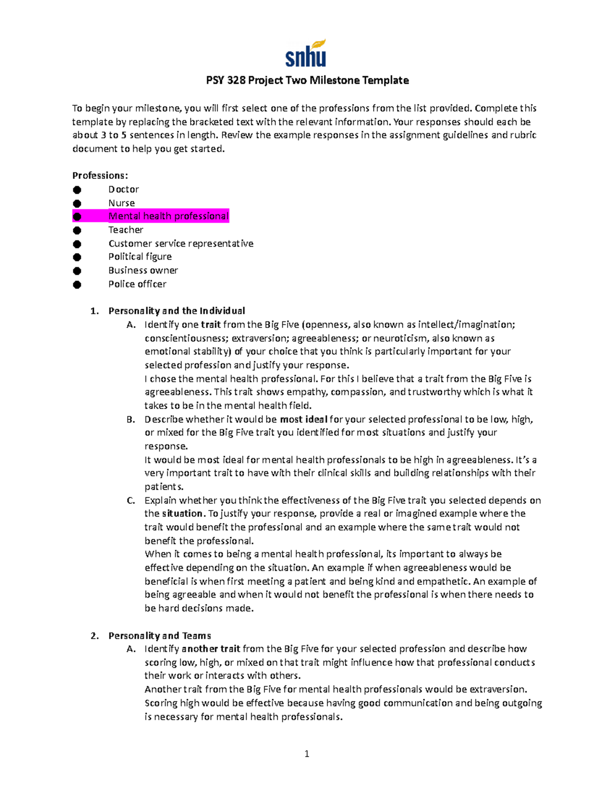 PSY 328 Project Two Milestone Template - Complete this template by ...