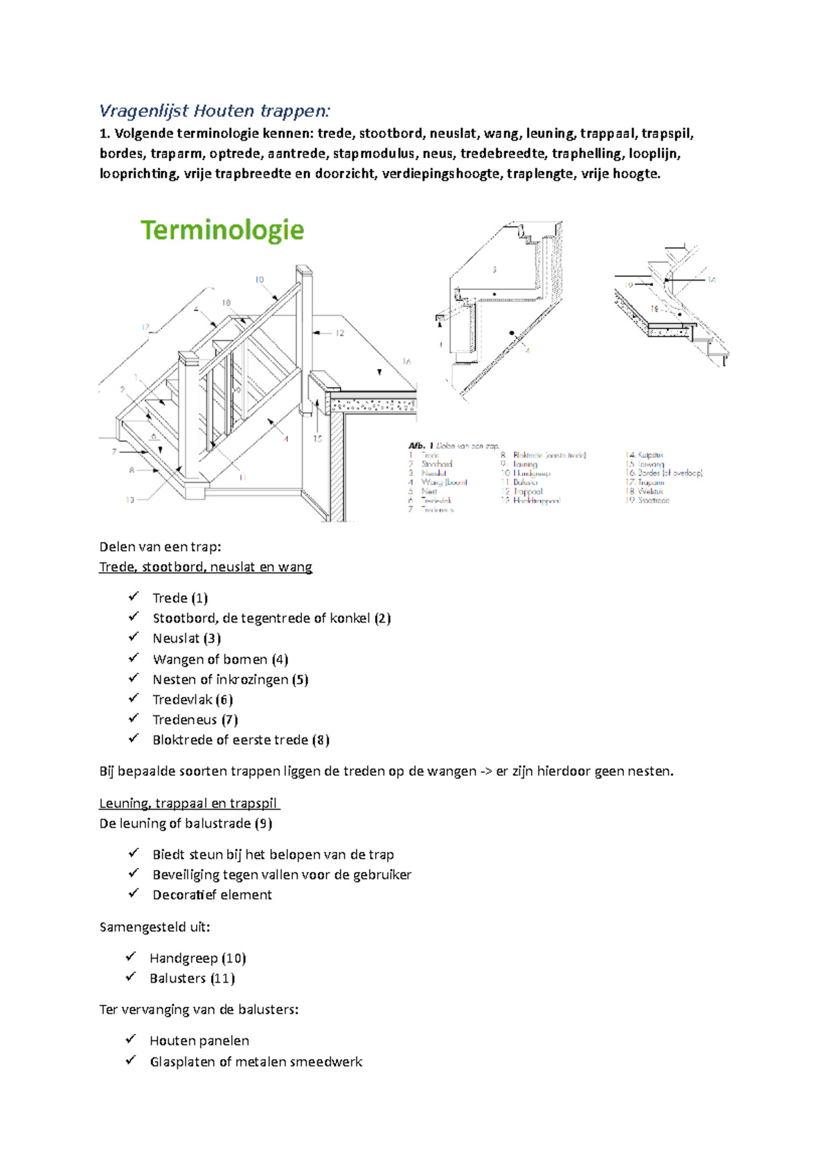 Houten trappen - Samenvatting theorie - Vragenlijst Houten trappen ...
