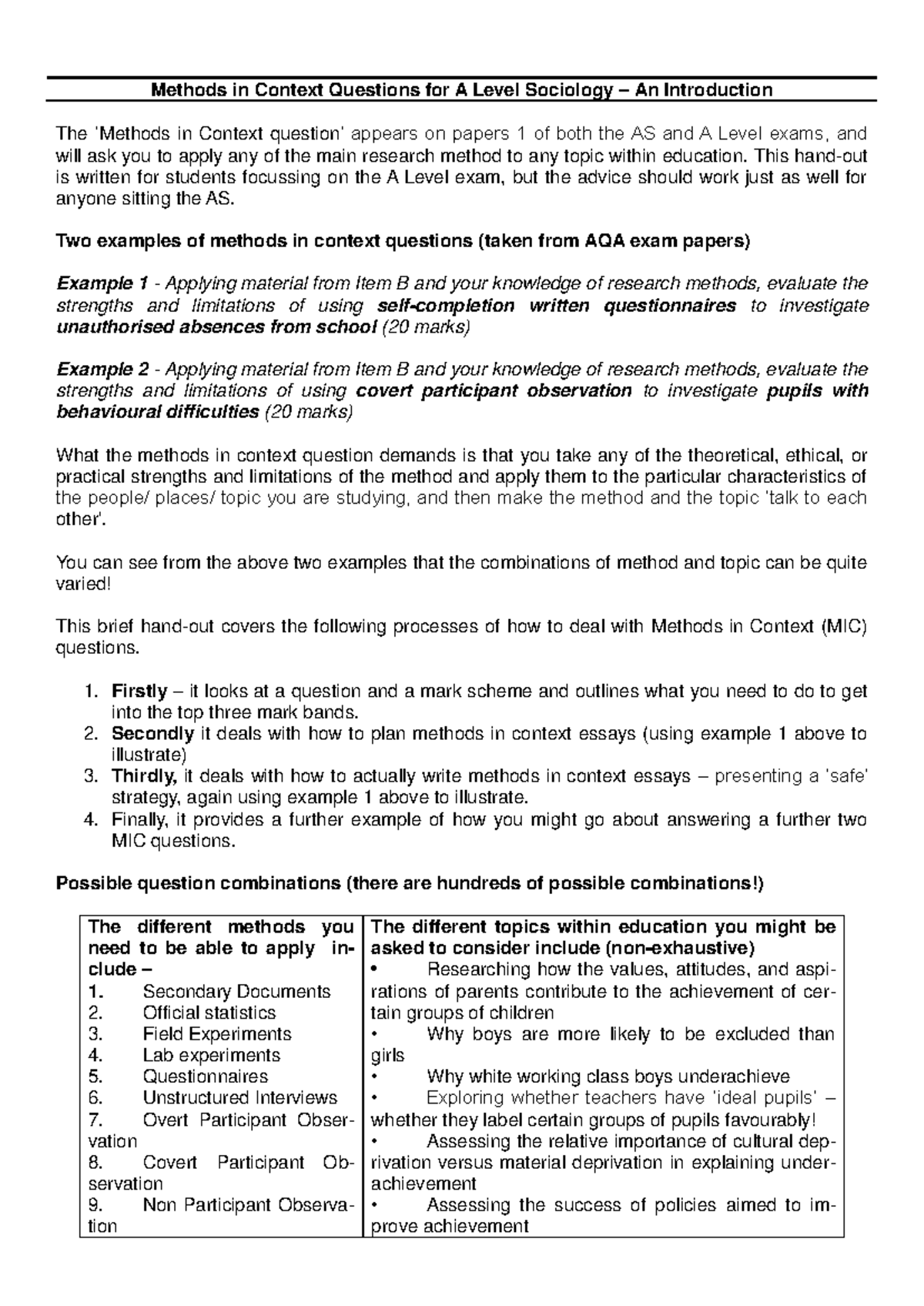 4. Methods in Context Questions - This hand-out is written for students ...