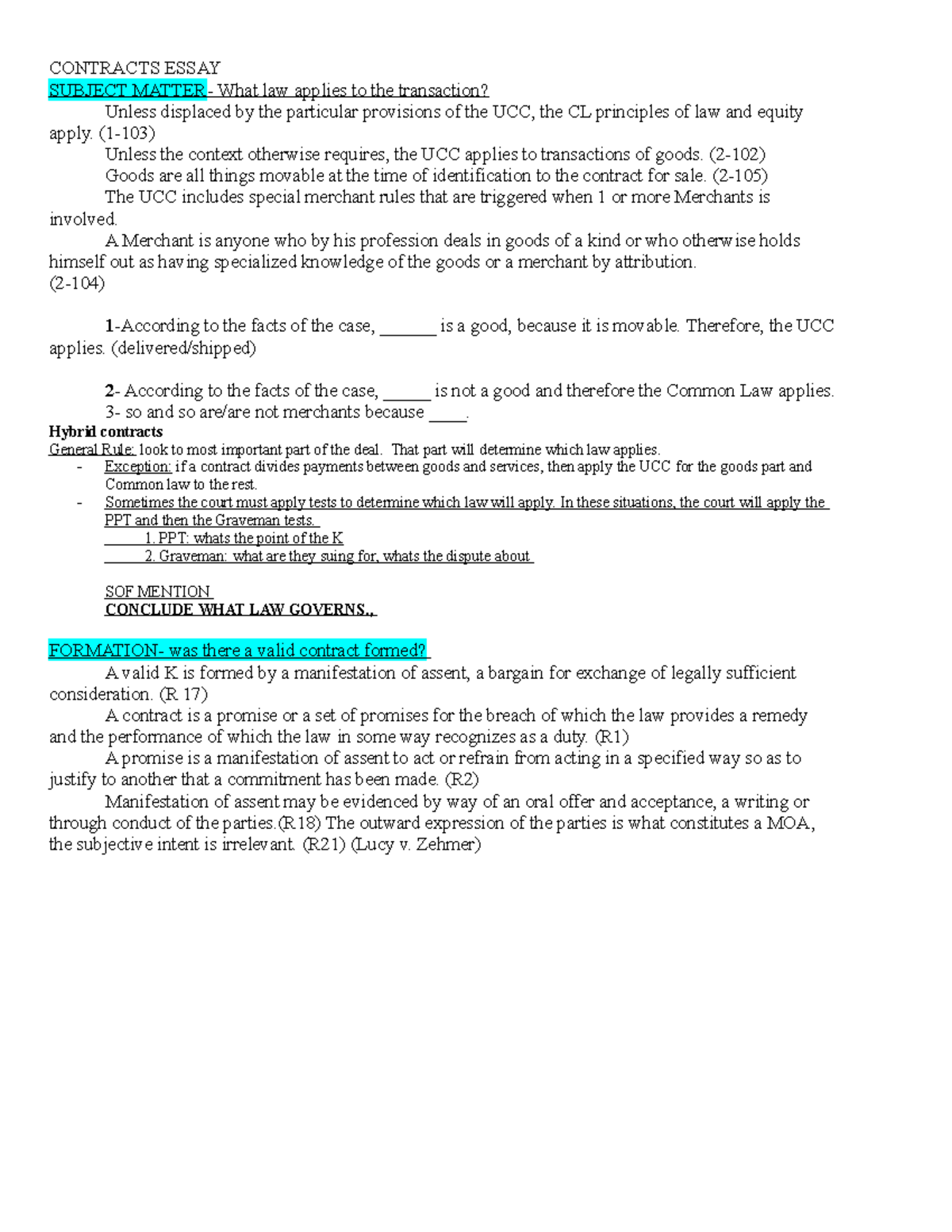 Final Contracts Essay Formulation Mc Cormack.. - SUBJECT MATTER - What ...