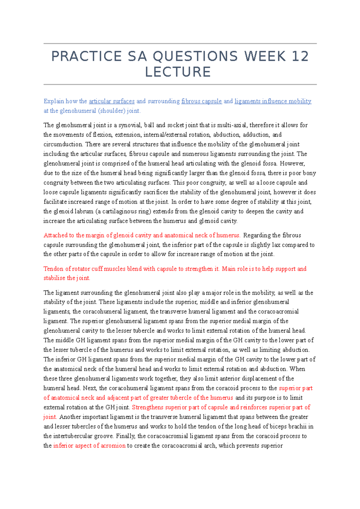 Practice SA Questions WEEK 12 Lecture - PRACTICE SA QUESTIONS WEEK 12 ...