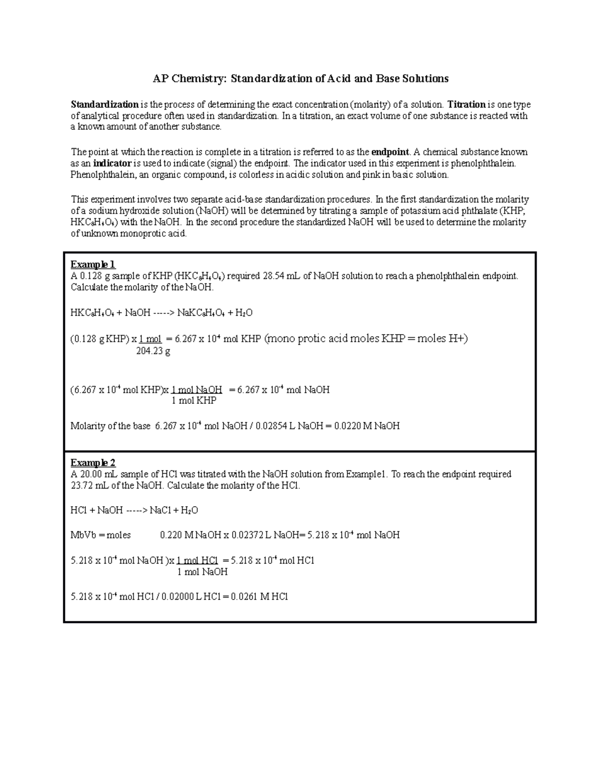 Standardization-of-Na OH - AP Chemistry: Standardization of Acid and ...