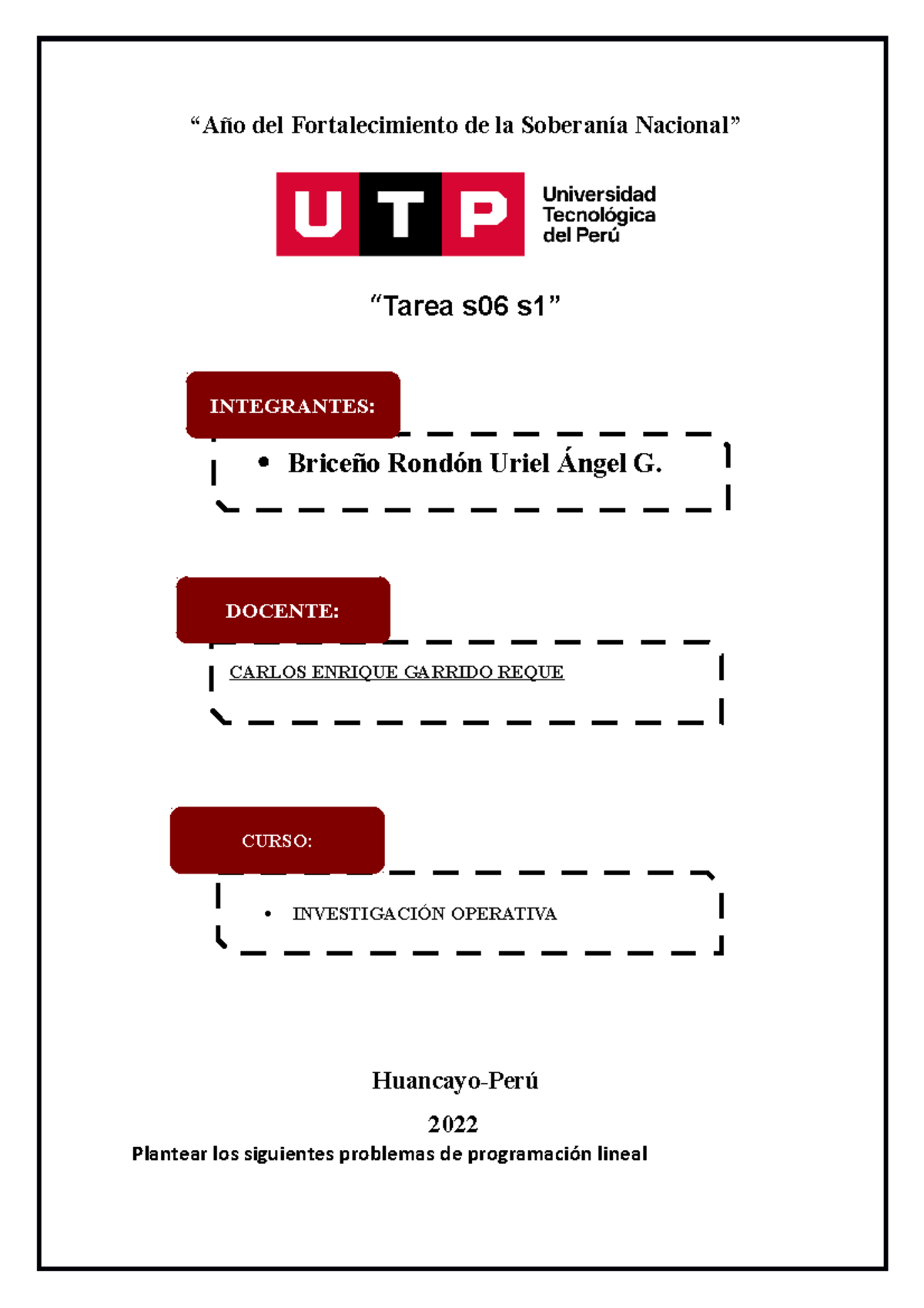 Tarea s06 s - asdsadas - “Año del Fortalecimiento de la Soberanía ...