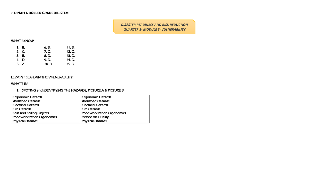 DRRR Q4 - MODULAR - ~`DINAH J. DOLLER GRADE XII- STEM DISASTER ...
