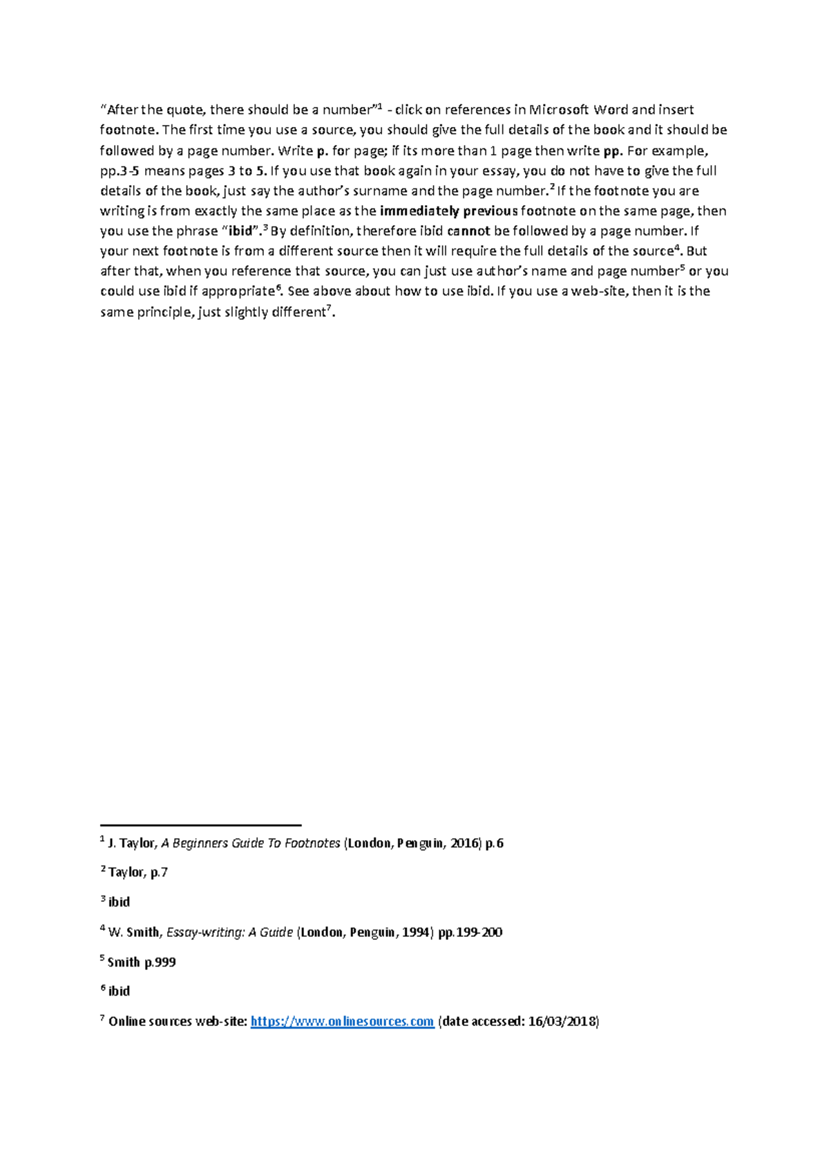 Referencing example - footnotes - “After the quote, there should be a ...