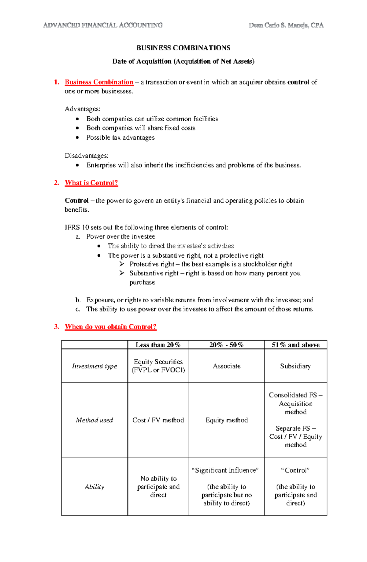 (Student) PART 1 DATE OF ACQ - BUSINESS COMBINATIONS Date of Acquisition (Acquisition of Net ...