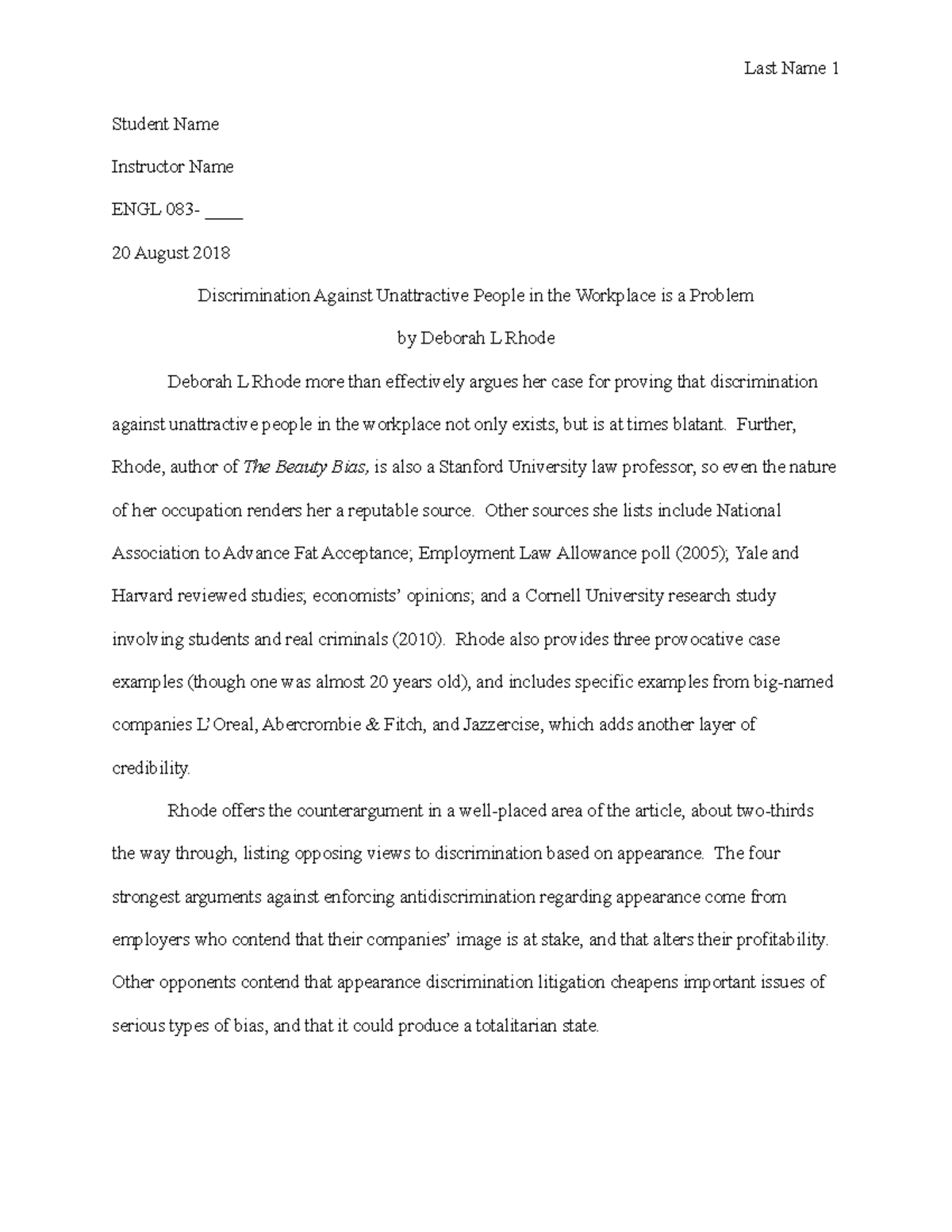 Article 7 Opposing Viewpoints Argument Analysis Example - Last Name 1 ...