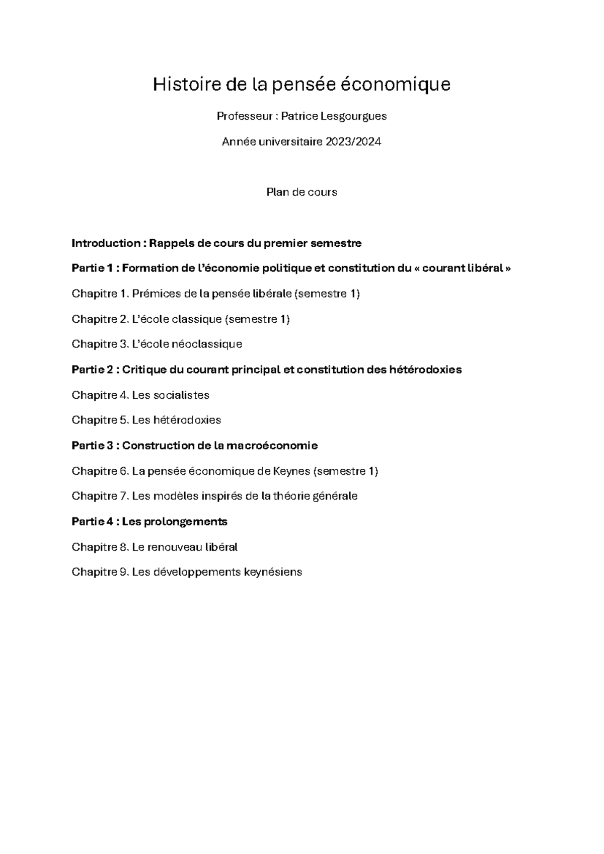 Histoire de la pens Ã©e Ã©conomique - Histoire de la pensée économique Professeur : Patrice ...