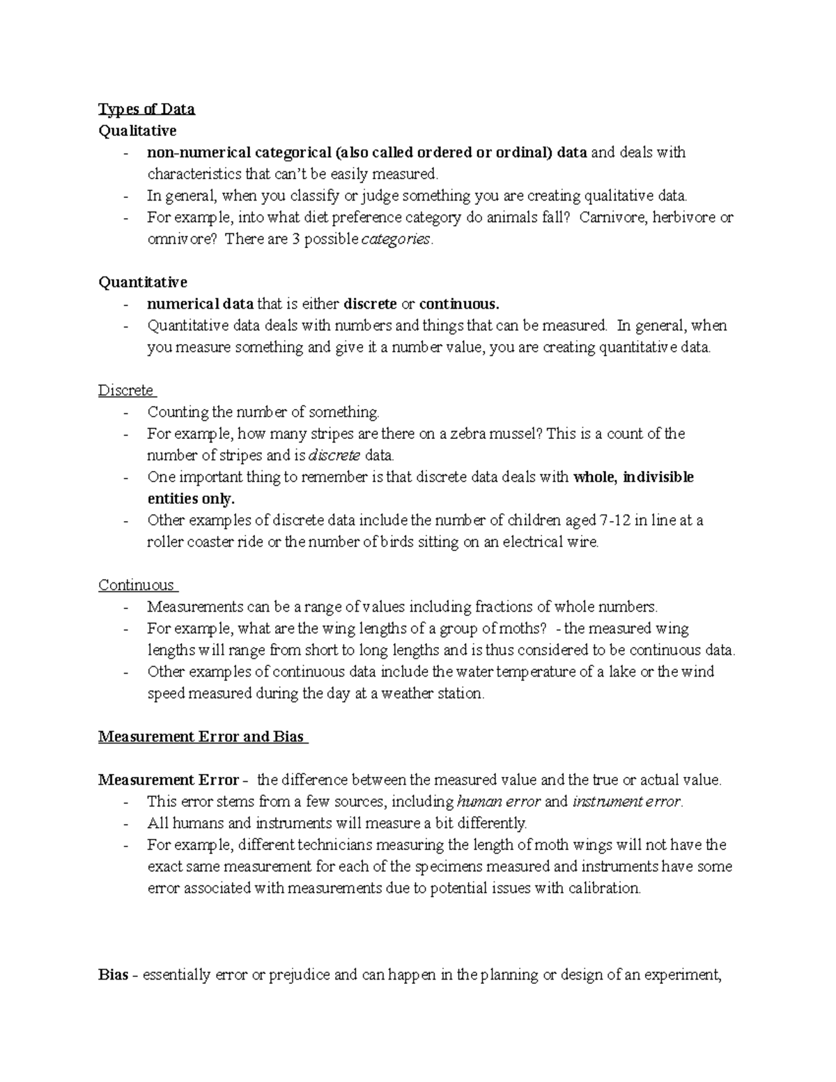 Numeracy and Excel Notes - EPP Project - Types of Data Qualitative ...