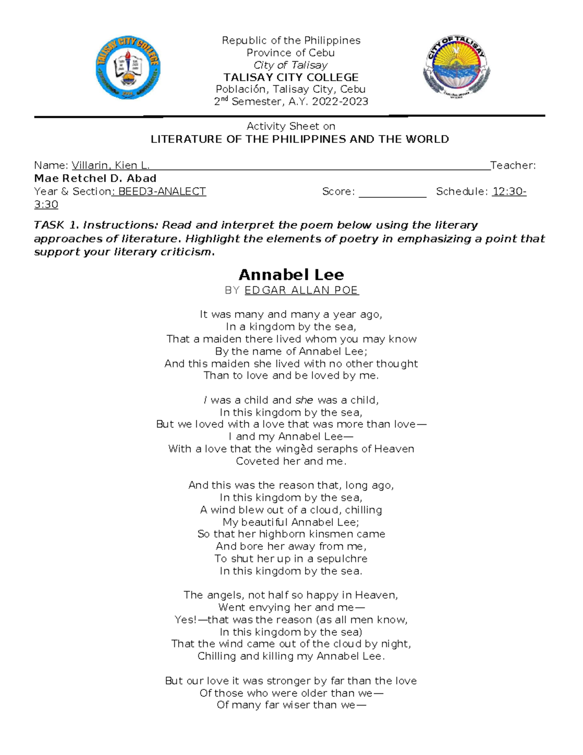 Villarin KIEN Literature POEM Movie - Republic of the Philippines ...