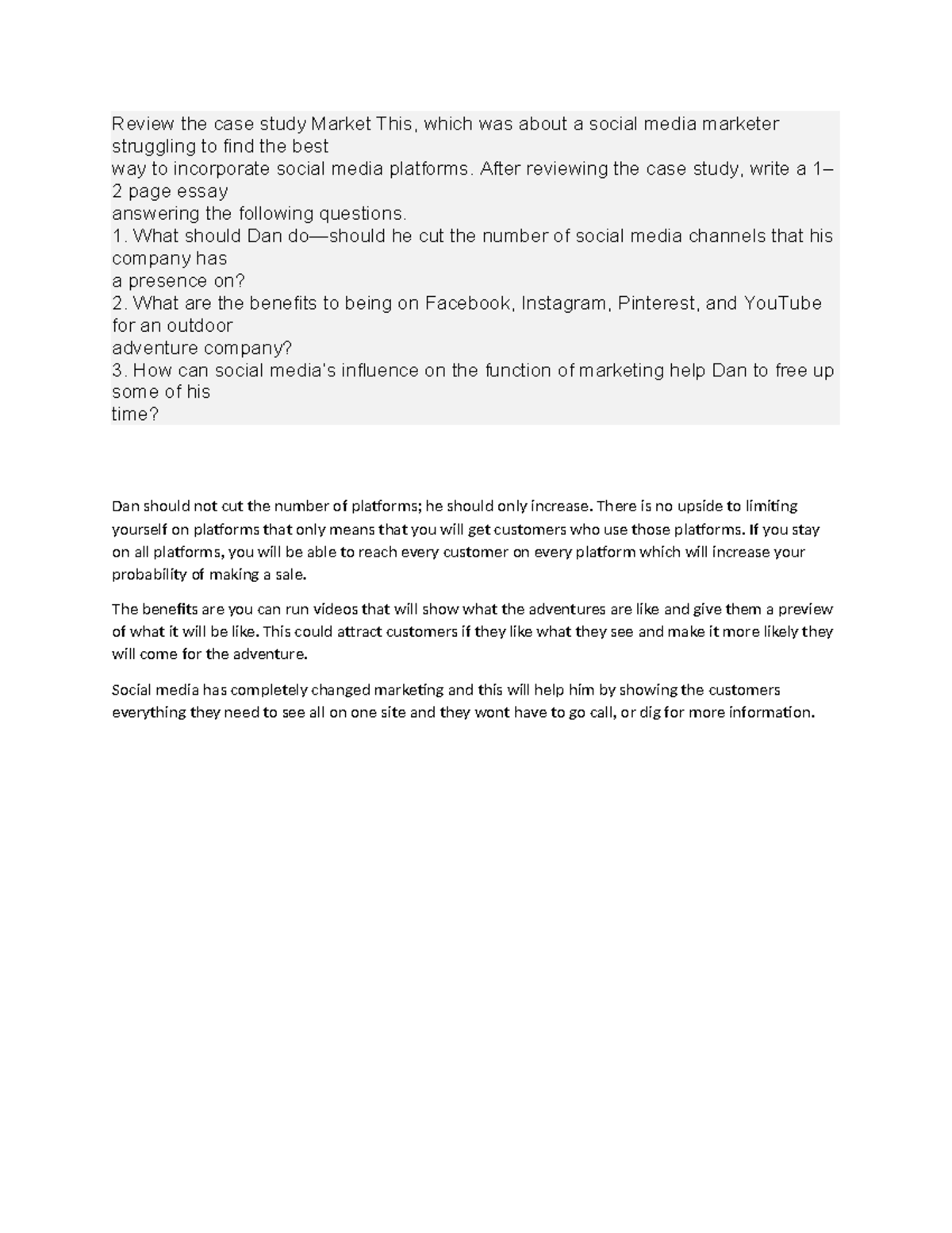 Readd and write - Review the case study Market This, which was about a ...