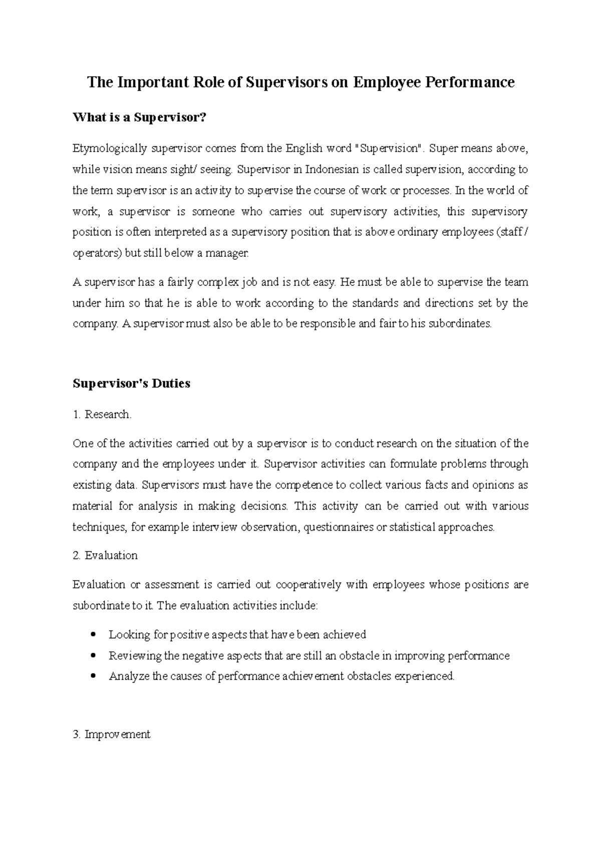 The Important Role of Supervisors on Employee Performance - Super means ...