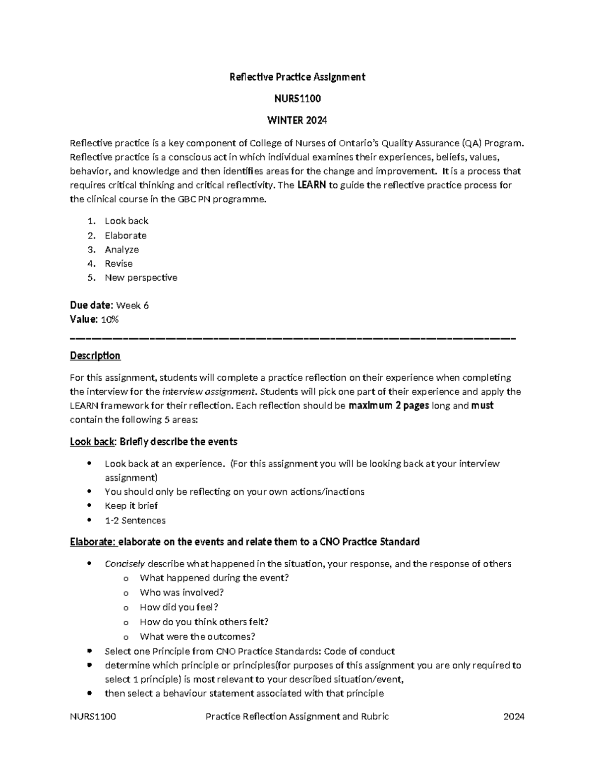 Reflective Practice Instructions (2) (1)1 - Reflective Practice Assignment NURS WINTER 2024 ...