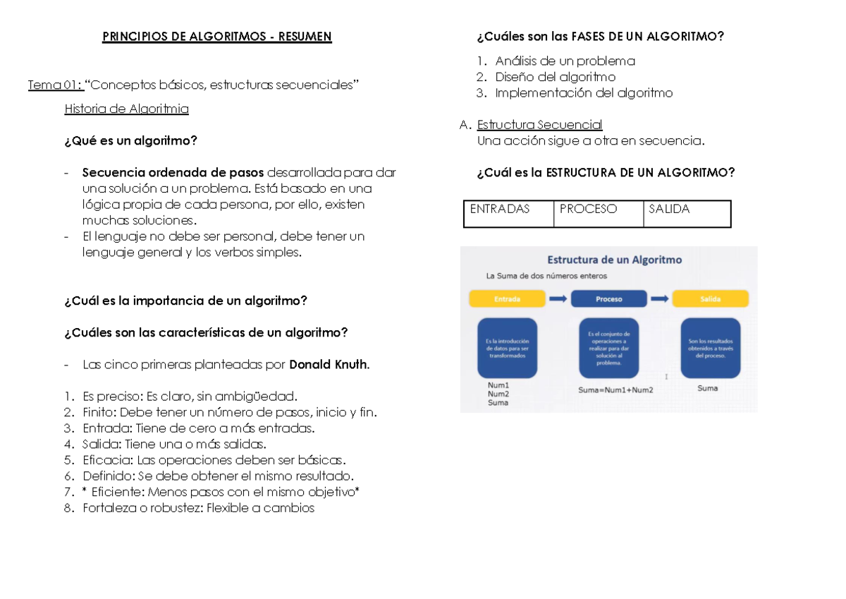 Resumen Algoritmos Ciclo 01 - PRINCIPIOS DE ALGORITMOS - RESUMEN Tema 01: