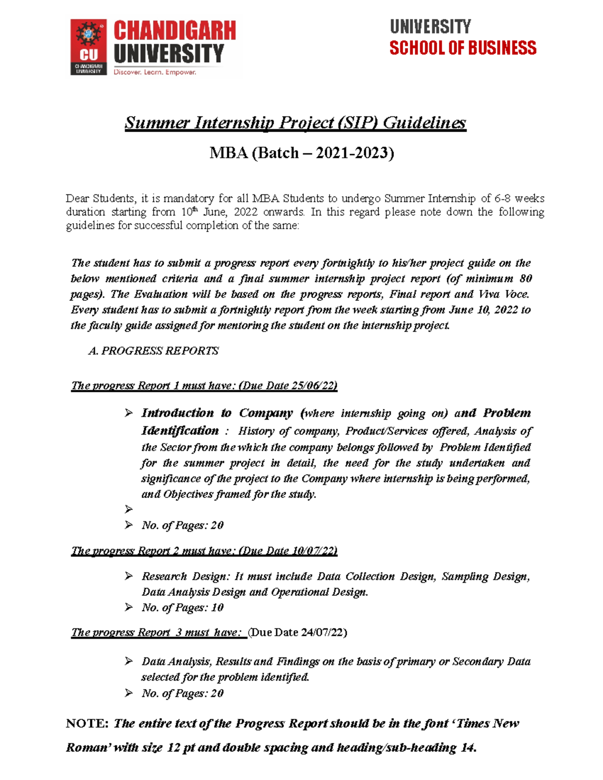 Guidelines for Summer Project Report-2021-2023 Batch - Summer ...
